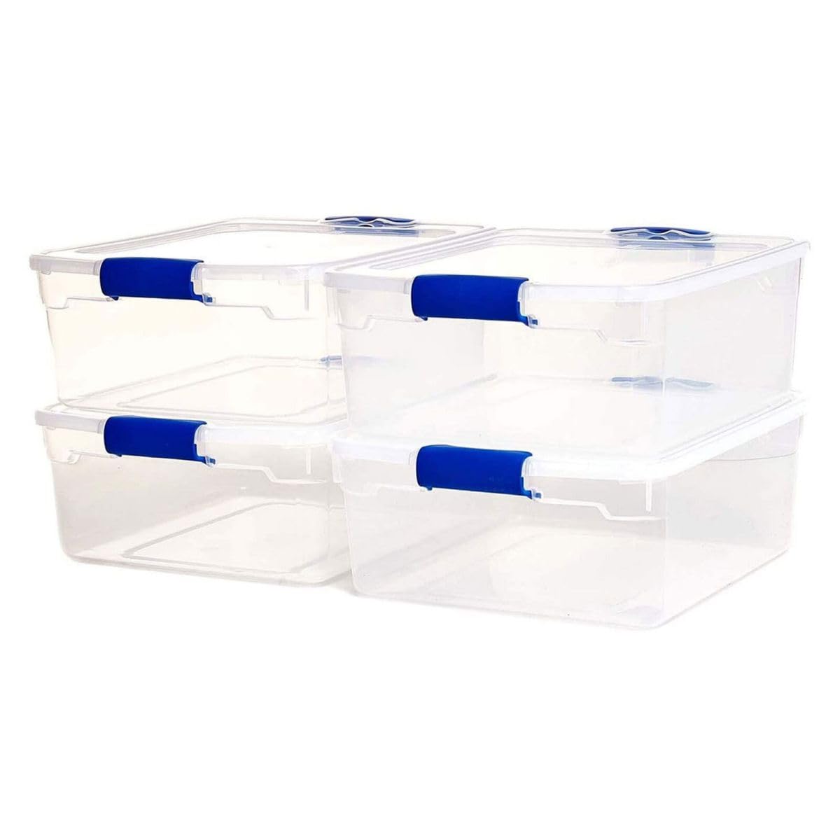 MEZHI 15.5 Quart Plastic Multipurpose Stackable Storage Container Tote Bins with Secure Latching Lids for Home or Office Organization, Clear, 4 Pack