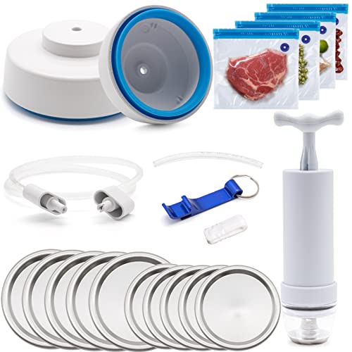Mason Jar Vacuum Sealer,Vacuum Sealing Kit for Wide-Mouth & Regular-Mouth Mason Jars,With Jar Attachment-Adapter Hose-Vacuum Bag and Manual Vacuum Pump,Compatible With Most Brands of Vacuum Machines