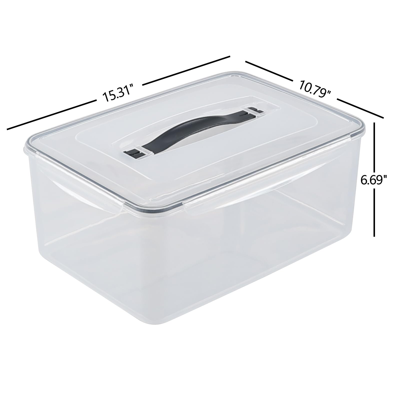 Dehouse 15 L Airtight Rectangular Food Storage Container with Top Handle, Set of 4 Plastic Clear Food Storage Container with Latch Clip