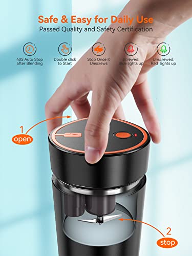 Portable Blender, Haimmy Stainless Steel Personal Blender for Smoothies and Shakes One-handed Fresh Juice Blender Cup USB Charging Mini Blender Ice Crusher for Gym, Travel, Office