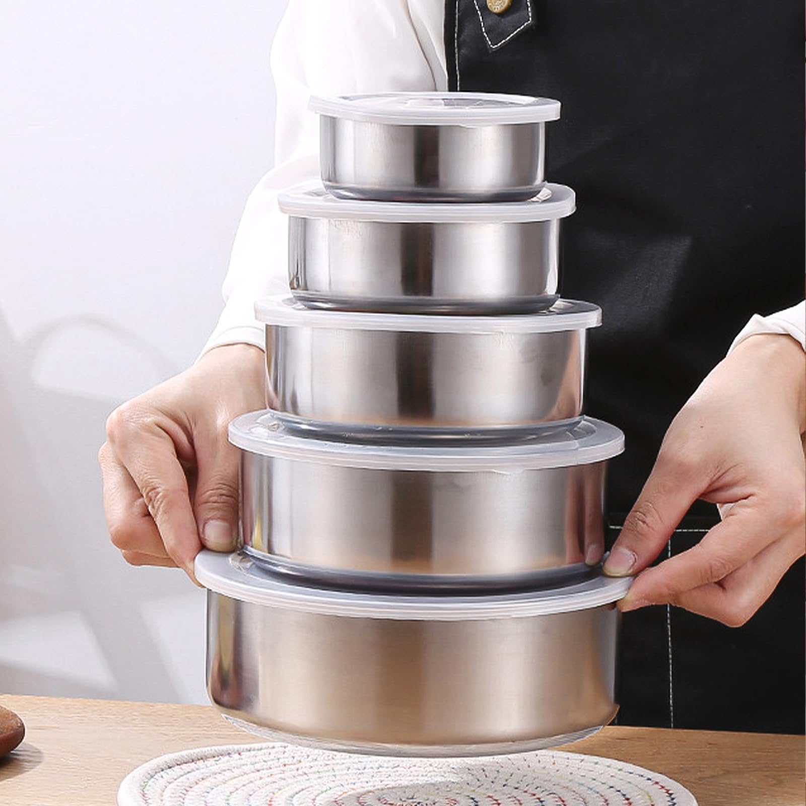 LELE LIFE 10 Pack 5 Sizes Stainless Steel Food Containers with Lids- 240/370/605/835/1200ml - Nesting Stainless Steel Food Storage Containers for Leftovers, Lunch Box, Snacks, Camping, Picnic (10PCS)