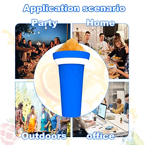 LATIBELL Slushie Maker Cup - Slushie Cup maker Squeeze Cool Stuff Double Layer Silicone Slush Cup 16.9 Ounce Summer Cooling Cup with Straw and Spoon Blue