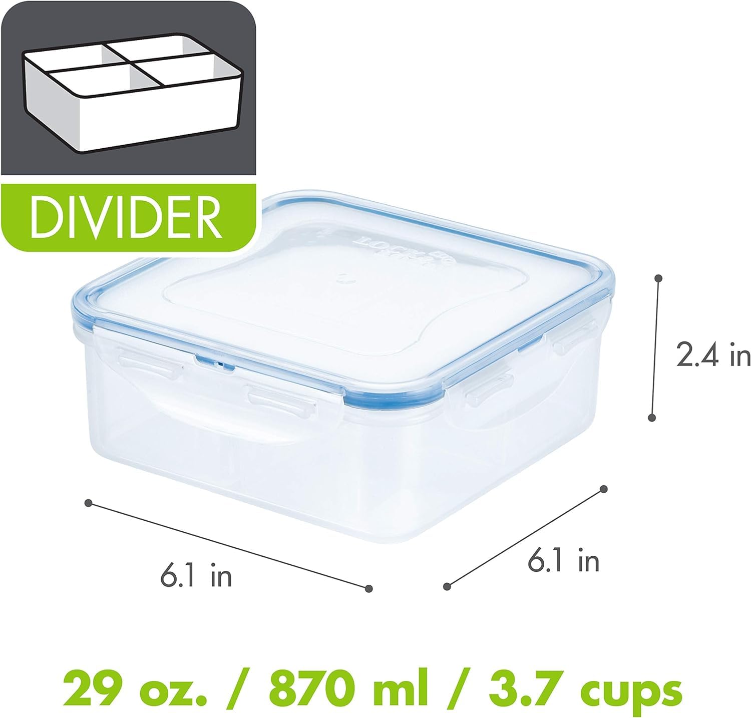 Generic 2 PACKS - LocknLock Easy Essentials Food lids/Pantry Storage/Airtight containers, BPA Free, With Dividers, 870 ml, 29oz, clear, Transparent, 2XHPL823C