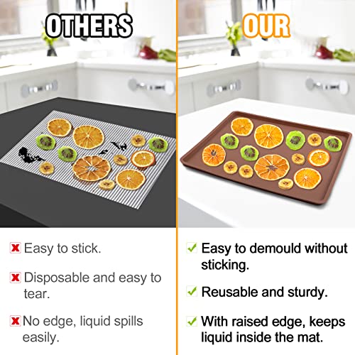 6 Pcs Silicone Dehydrator Sheets with Edge for 14" x 14" Trays, Non-stick Silicone Tray Liner for Excalibur Dehydrator, Reusable Dehydrator Mats Square Dryer Mats for Fruits Meat Vegetables Herbs