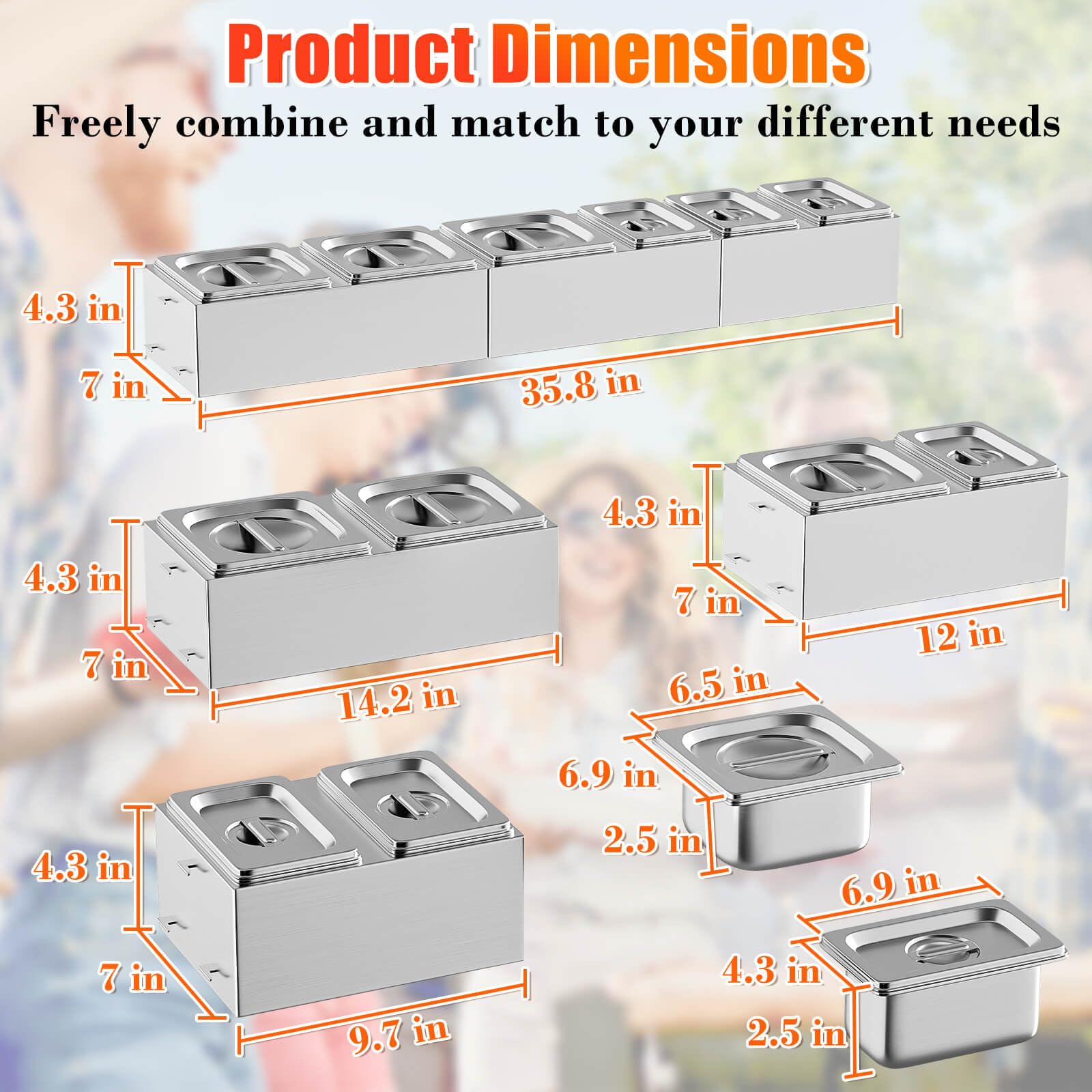 Pizza Topping Station Stainless Steel, 6 Seasoning Containers with Lid, Condiment Tray for Prepping Toppings, Pizza Oven Accessories, Grill Table Cart Topping Station, C-Clamp for Different Tabletop