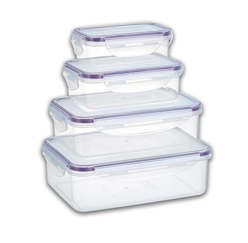 SnapMate - Set of 4 Rectangle Nesting Food Storage Containers - Reusable, BPA Free Plastic, Snap Lock Lids With a Leakproof Silicone Seal. Great for Snacks, Soup, Fruit, Salad and Food Storage