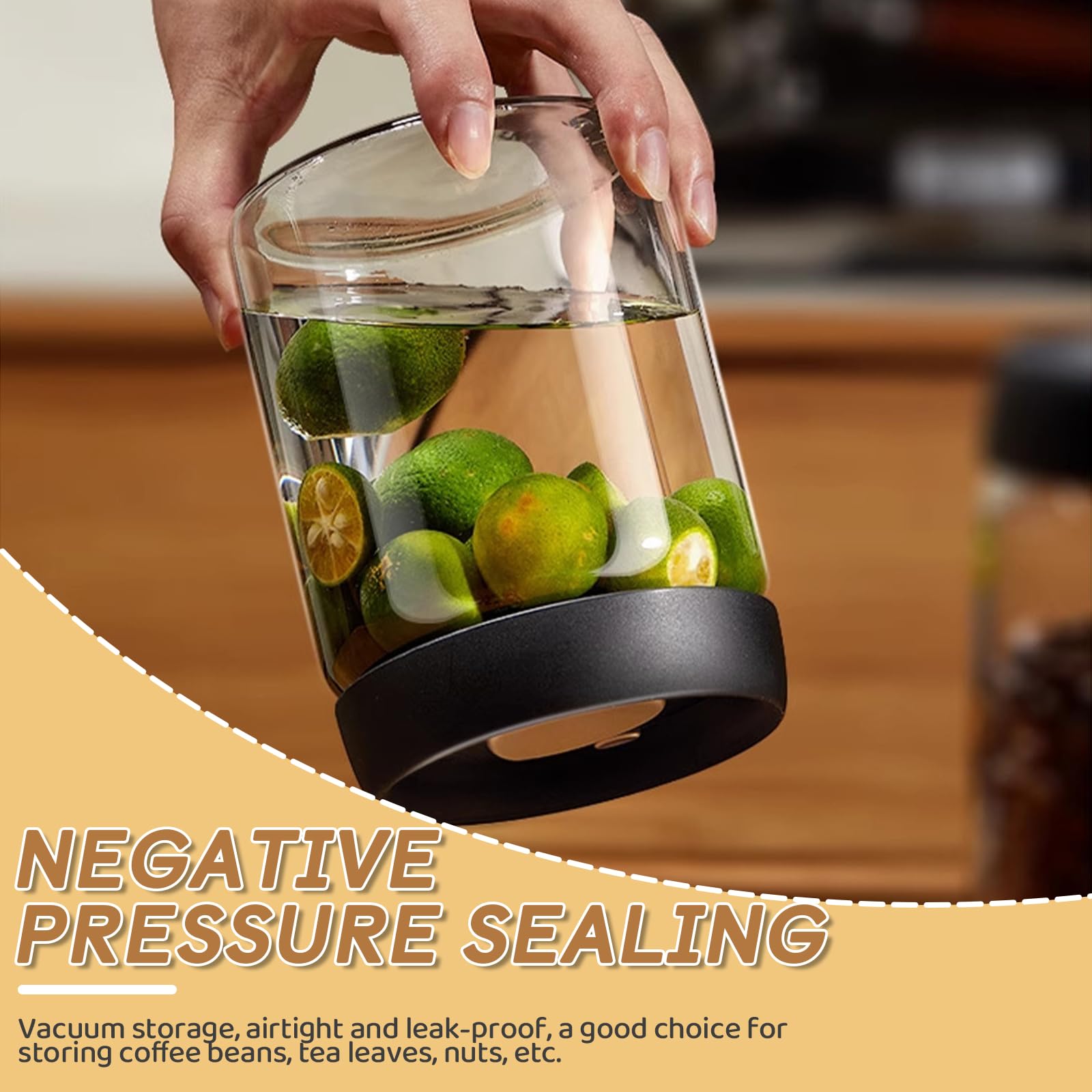 La Llareta 1200ml/42.3oz Vacuum Glass Coffee Storage Jar, Borosilicate Glass Canister, Sealed Container with ABS Lid, for Coffee, Spices, Biscuits