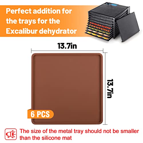 6 Pcs Silicone Dehydrator Sheets with Edge for 14" x 14" Trays, Non-stick Silicone Tray Liner for Excalibur Dehydrator, Reusable Dehydrator Mats Square Dryer Mats for Fruits Meat Vegetables Herbs