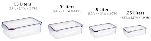 SnapMate - Set of 4 Rectangle Nesting Food Storage Containers - Reusable, BPA Free Plastic, Snap Lock Lids With a Leakproof Silicone Seal. Great for Snacks, Soup, Fruit, Salad and Food Storage