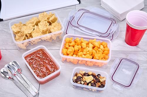 SnapMate - Set of 4 Rectangle Nesting Food Storage Containers - Reusable, BPA Free Plastic, Snap Lock Lids With a Leakproof Silicone Seal. Great for Snacks, Soup, Fruit, Salad and Food Storage