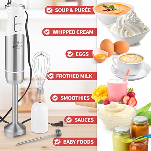 Zulay Kitchen Immersion Blender Handheld 500W - 8 Speed Copper Motor Immersion Hand Blender - Heavy Duty Stick Blender Immersion With Stainless Steel Whisk and Milk Frother Attachments (White)