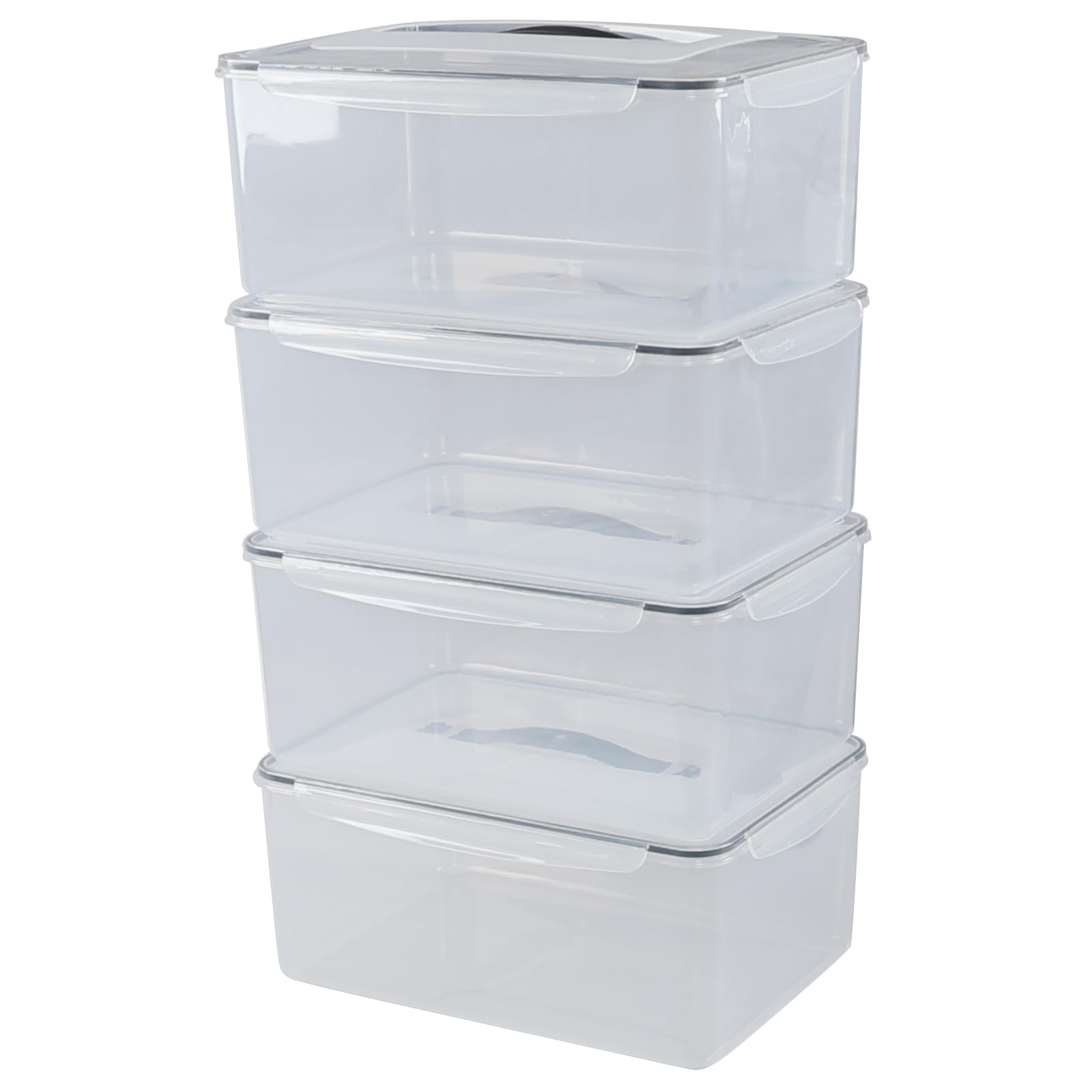 Dehouse 15 L Airtight Rectangular Food Storage Container with Top Handle, Set of 4 Plastic Clear Food Storage Container with Latch Clip