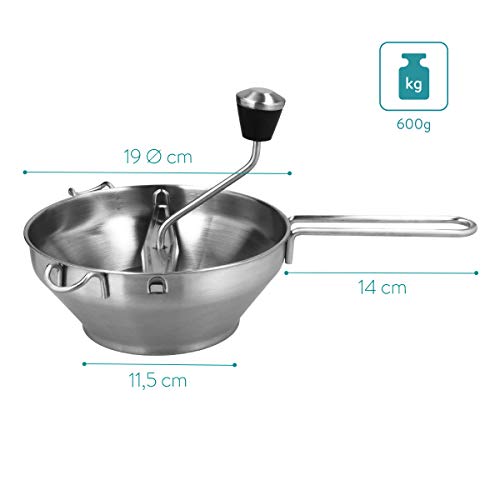 Navaris Stainless Steel Food Mill - Rotary Food Mill Vegetable Strainer Potato Masher Grinder with 3 Milling Discs, 1 Quart Capacity - Dishwasher Safe