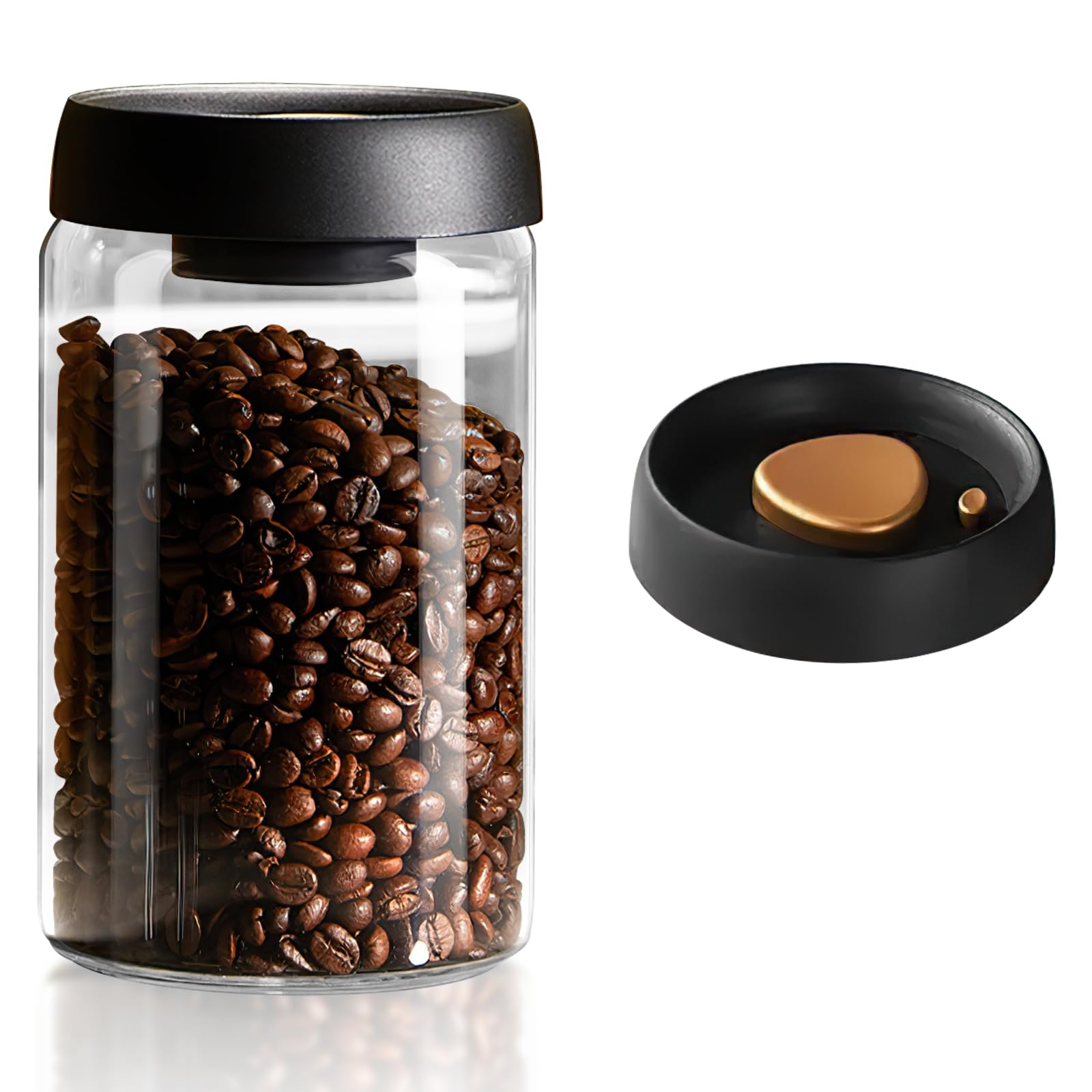 La Llareta 1200ml/42.3oz Vacuum Glass Coffee Storage Jar, Borosilicate Glass Canister, Sealed Container with ABS Lid, for Coffee, Spices, Biscuits