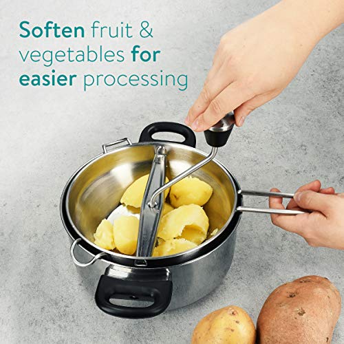 Navaris Stainless Steel Food Mill - Rotary Food Mill Vegetable Strainer Potato Masher Grinder with 3 Milling Discs, 1 Quart Capacity - Dishwasher Safe