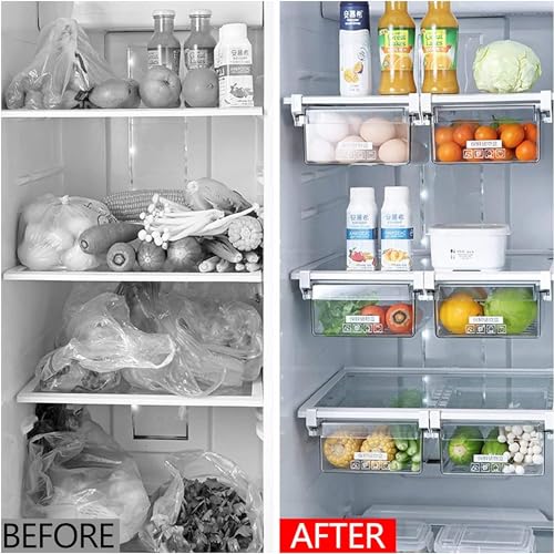 Colacoo Pull Out Fridge Drawer Organizer Refrigerator Drawer Organizer - Pull Out Fridge Shelf Storage Box Organizer with Handle for Egg Fruit Vegetable (Clear, No compartments)