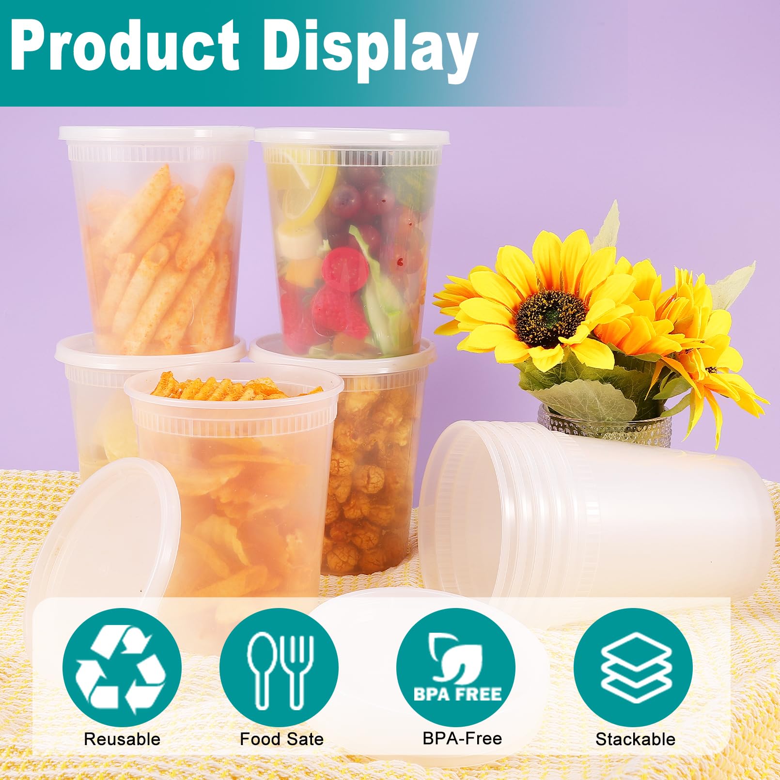 IJRPLM 50 Pack Deli Containers with Lids,24oz Plastic Deli Food Storage Containers, Leakproof Clear Takeout Container With Airtight Lids, BPA-Free, Microwave Dishwasher Freezer Safe,Heavy-Duty Quality