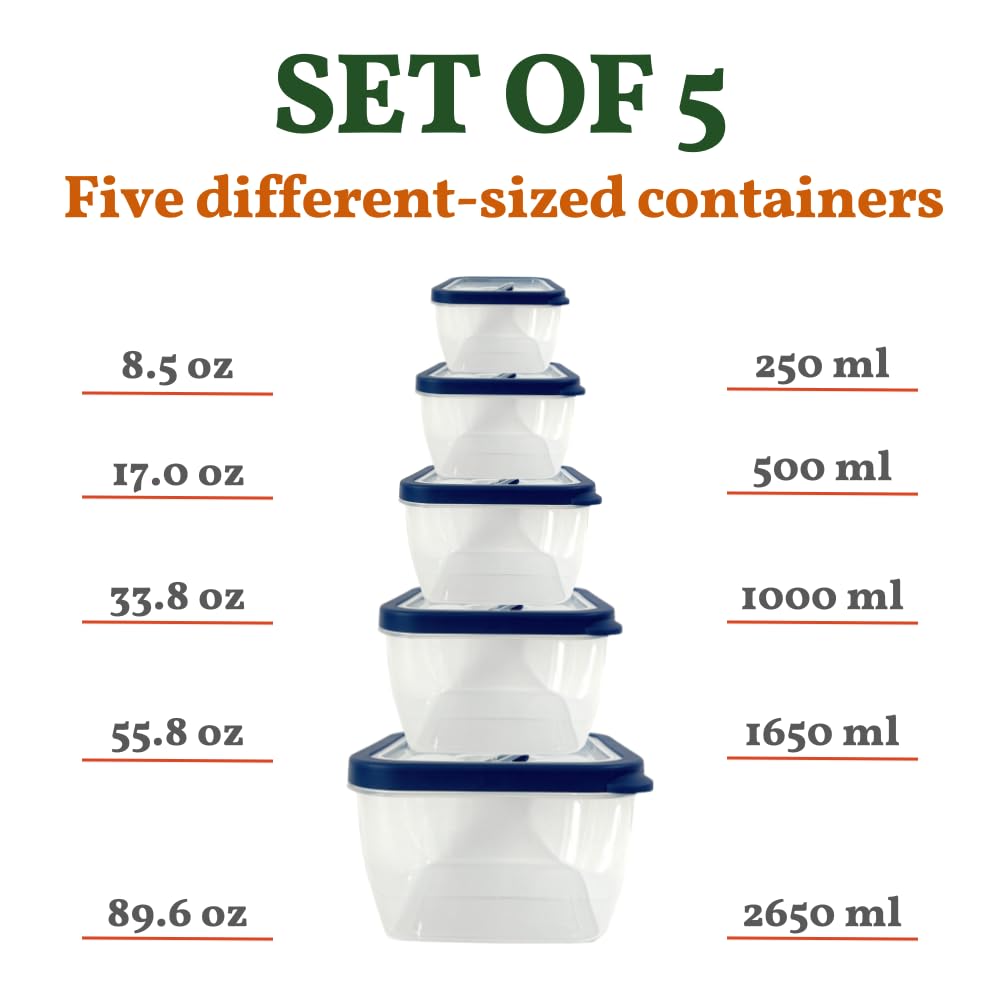 GODAGE 10-Piece Food Storage Containers with Vented Lids, Airtight and BPA Free, Stackable, Microwave, Freezer, and Dishwasher Safe (Blue)