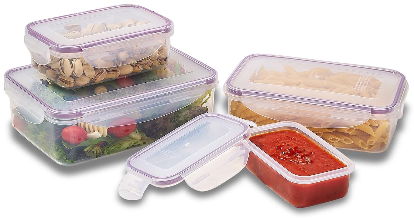 SnapMate - Set of 4 Rectangle Nesting Food Storage Containers - Reusable, BPA Free Plastic, Snap Lock Lids With a Leakproof Silicone Seal. Great for Snacks, Soup, Fruit, Salad and Food Storage