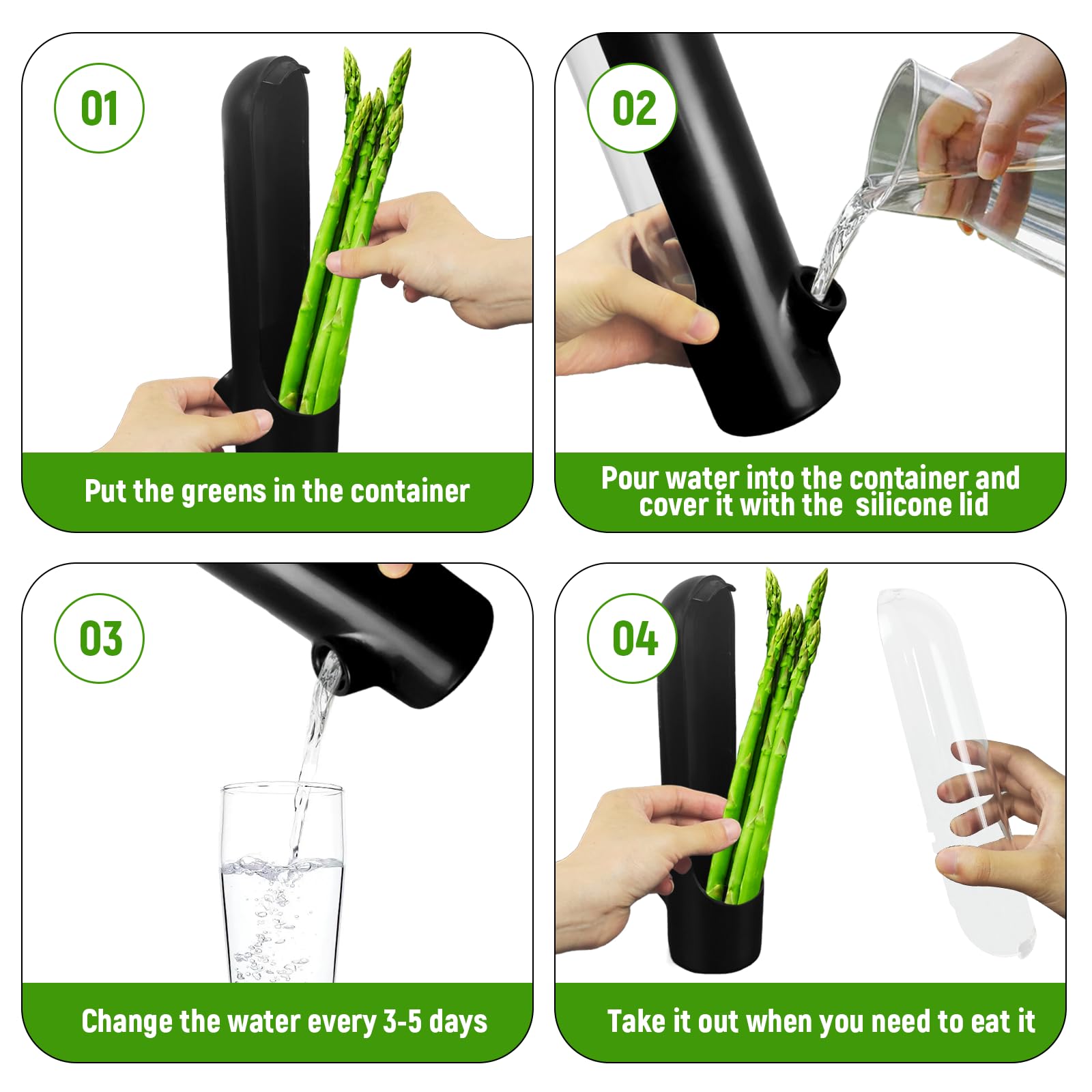 woodounai 2 Pcs Herb Saver for Refrigerator Cilantro Container for Fridge Fresh Herb Keeper Herb Storage Fridge Organizer for Cilantro Mint Parsley Asparagus Vegetables Fruit (White & Black)