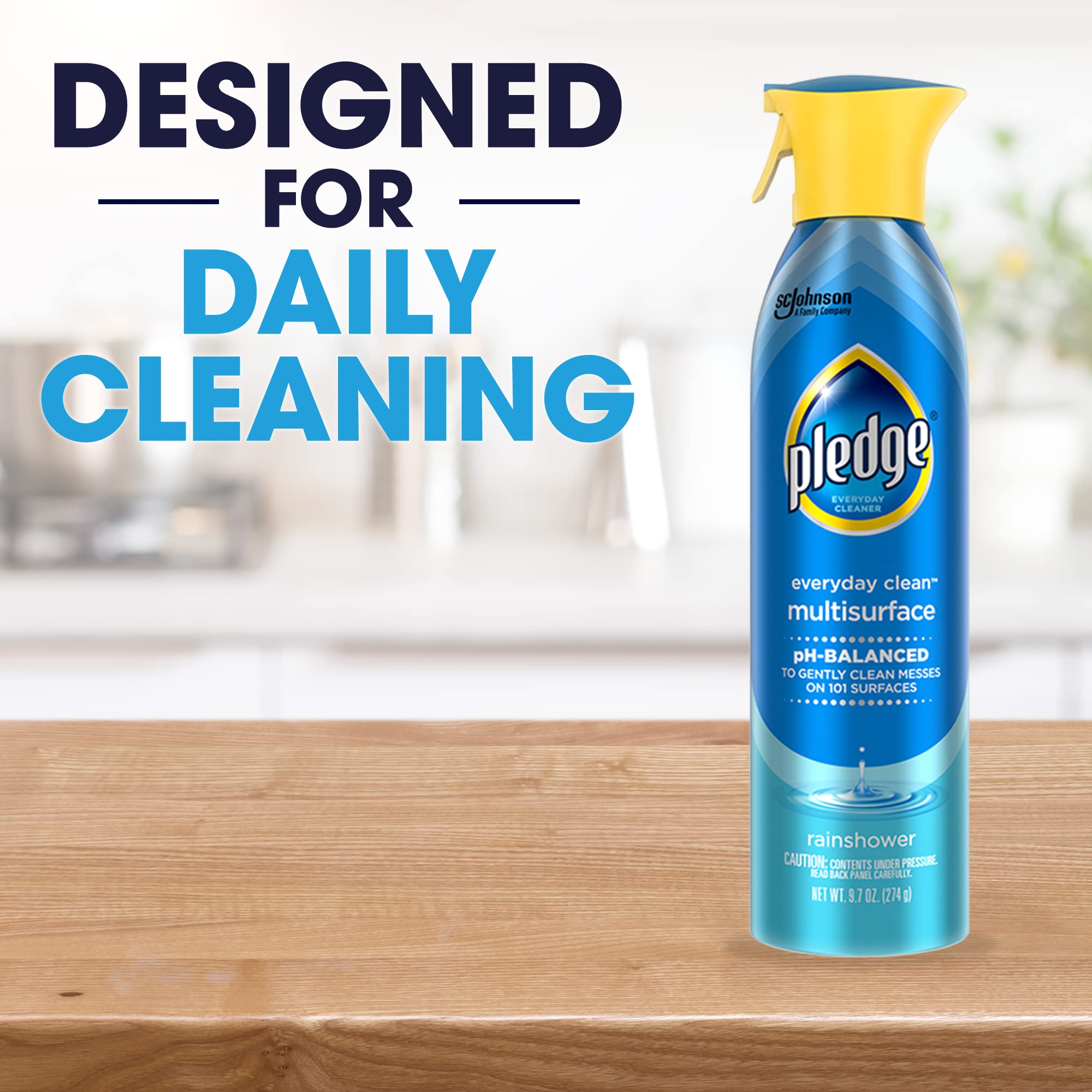 Pledge Multi-Surface Cleaner Aerosol Spray, Works on Glass Leather, Granite, Wood, Marble, Chrome, Stainless Steel, Plastic, and More, Rain Shower, 9.7 oz (Pack of 3)