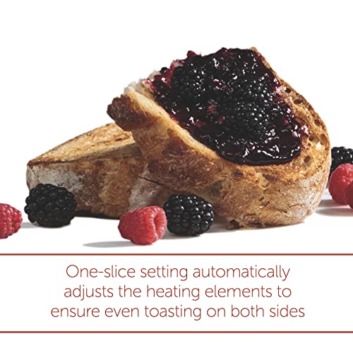 Wolf Gourmet 4-Slice Extra-Wide Slot Toaster with Shade Selector, Bagel and Defrost Settings, Red Knob, Stainless Steel (WGTR154S)