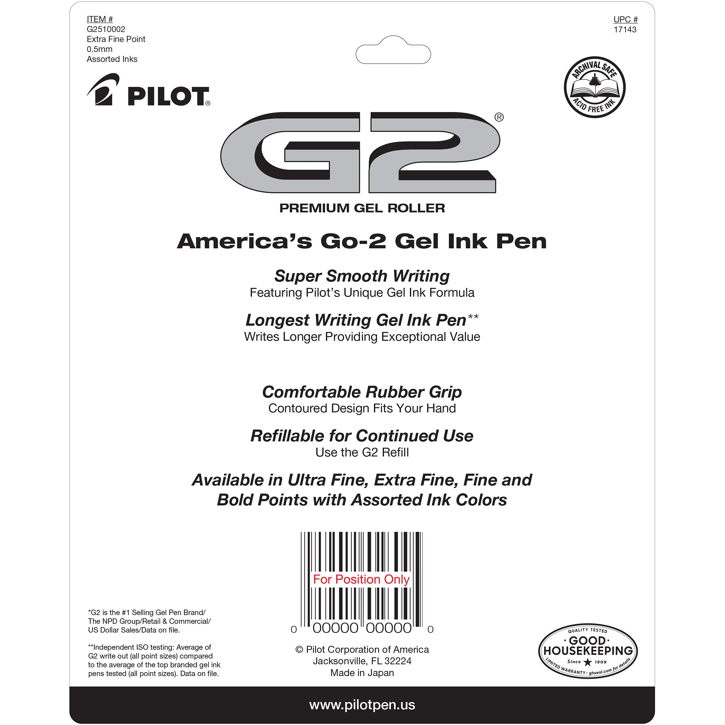 PILOT G2 Pens 0.5 mm - 10 Pack (5 Black and 5 Blue Pens) Premium Gel Ink Pens Extra Fine Point 0.5 mm Refillable & Retractable Rolling Ball,