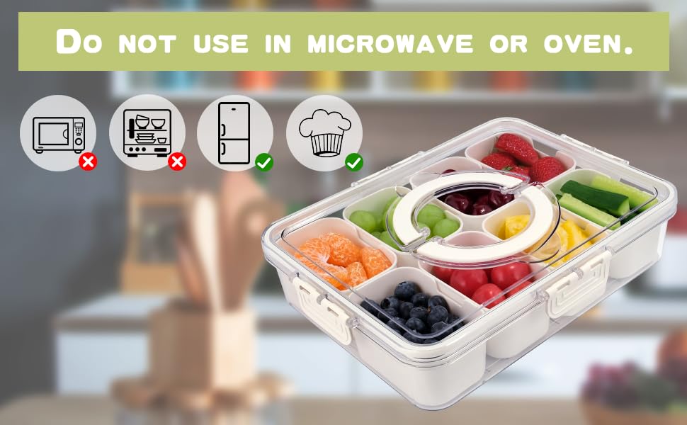 Snack Box Container, Dishwasher Safe Fruit Storage Containers, Divided Serving Tray with Lid for Veggie, Candy and Nuts Organizer, Snackle Charcuterie Boxes for Kids, Adults Travel, Party and Picnic