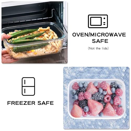 stusgo Glass Food Storage Container Set, Leak Proof Glass Meal Prep Containers Lunch Food Storage with Lids Airtight Storage for Kitchen Organization (grey, 15 pack)