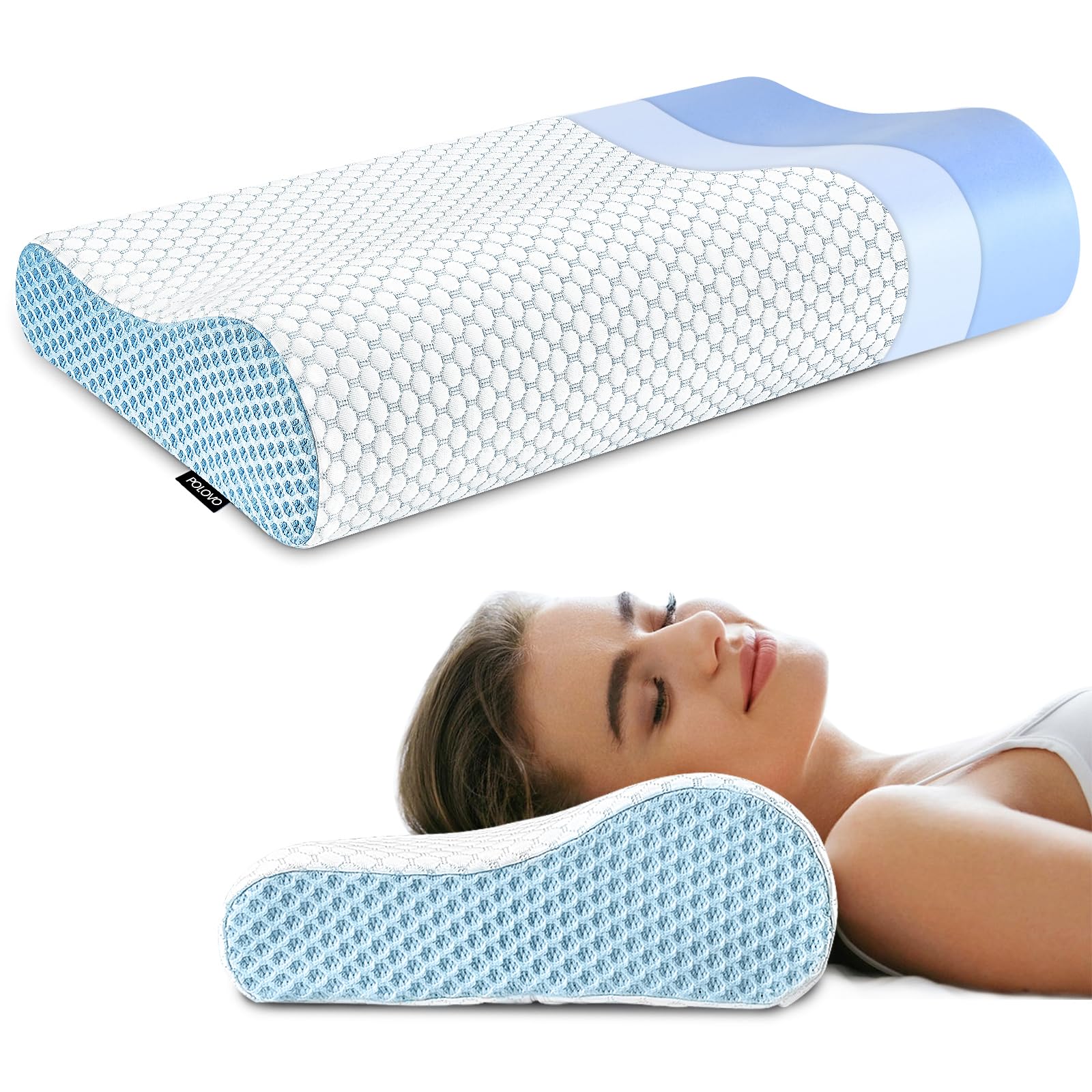 Memory Foam Pillows Neck Pillow for Sleeping, Ergonomic Contour Cervical Pillow Neck Support Bed Pillow for Side Back Stomach Sleeper, Orthopedic Pillow for Neck Pain Relief