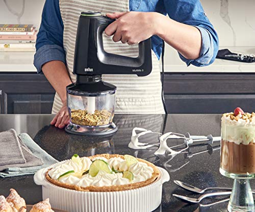 Braun Electric Hand Mixer, 9-Speed, 350W, Lightweight with Soft Anti-Slip Handle, Accessories to Beat & Whisk (Multi-Whisk), Dough Hooks to Knead & 2-Cup Chopper + Storage Bag, MultiMix 5, HM5130