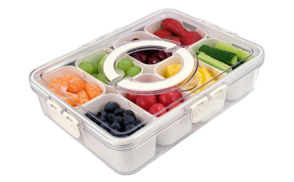 Snack Box Container, Dishwasher Safe Fruit Storage Containers, Divided Serving Tray with Lid for Veggie, Candy and Nuts Organizer, Snackle Charcuterie Boxes for Kids, Adults Travel, Party and Picnic