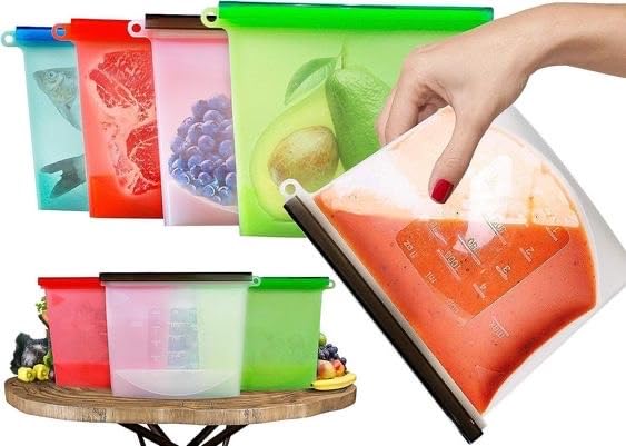 Eco-Friendly Reusable Silicone Food Bags (Set of 3) – BPA Free, Leakproof, Freezer & Microwave Safe, Dishwasher Safe, Multipurpose Storage for Snacks, Meals, and Organizing