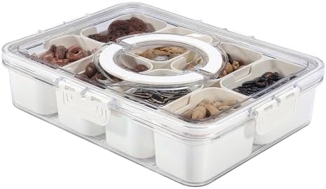 Snack Box Container, Dishwasher Safe Fruit Storage Containers, Divided Serving Tray with Lid for Veggie, Candy and Nuts Organizer, Snackle Charcuterie Boxes for Kids, Adults Travel, Party and Picnic