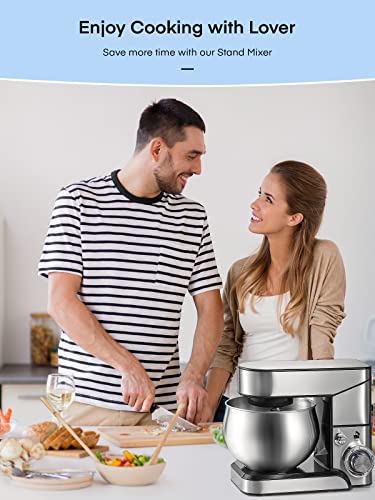 Stand Mixer FOHERE, 6-Speed Stainless Steel Mixer with Dough Hook, Mixing Beater, Wire Whip, Dishwasher-safe, Tilt-Head Kitchen Dough Mixers for Cake, 5.8 QT Electric Home Cooking Kitchen Mixer