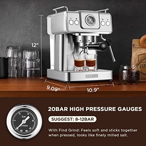 Neretva 20 Bar Espresso Machine, Expresso Coffee Machine With Milk Foaming Steam Wand, Espresso Latter and Cappuccino Maker, 1.8L Water Tank, For Home Barista