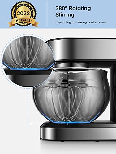 Stand Mixer FOHERE, 6-Speed Stainless Steel Mixer with Dough Hook, Mixing Beater, Wire Whip, Dishwasher-safe, Tilt-Head Kitchen Dough Mixers for Cake, 5.8 QT Electric Home Cooking Kitchen Mixer