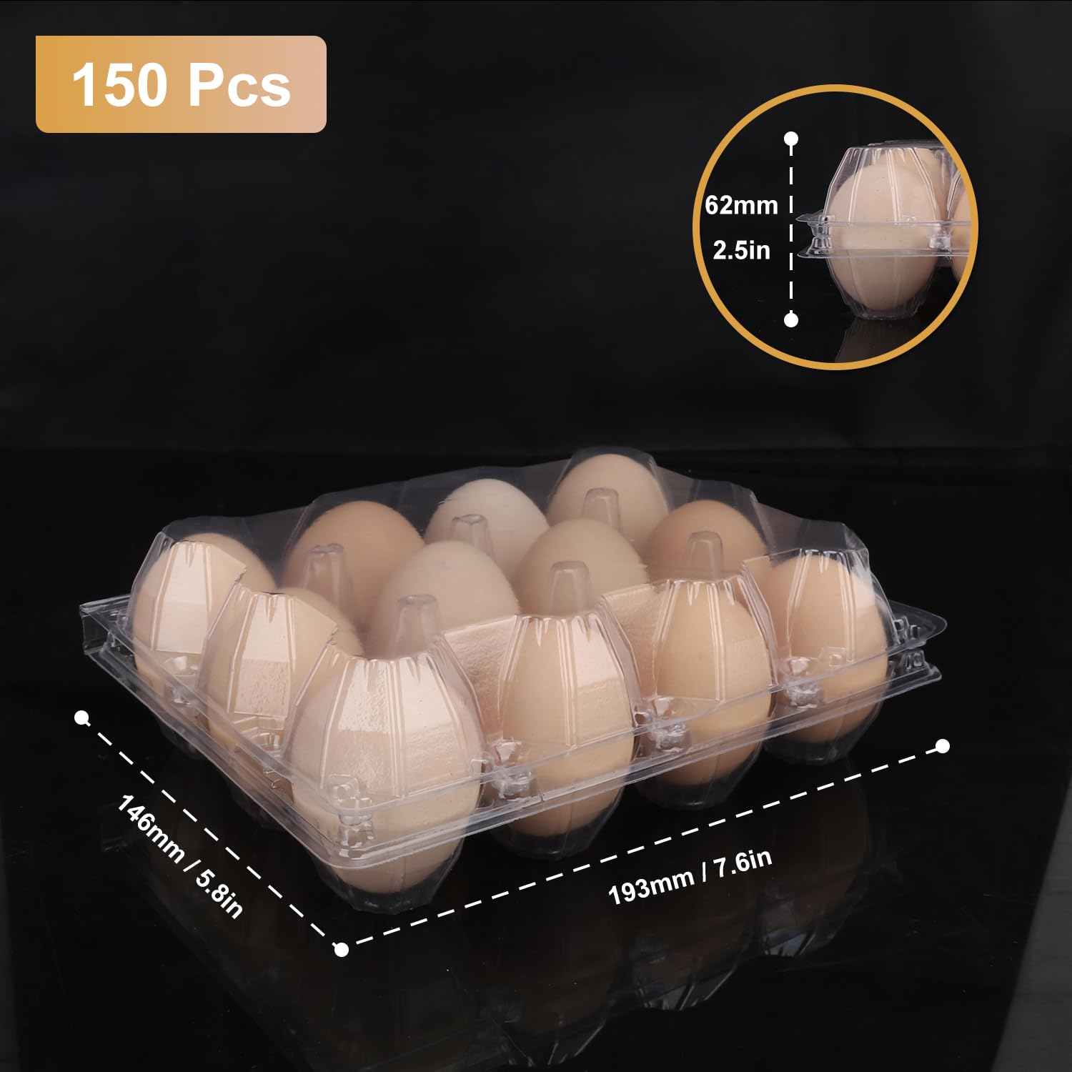 KUKLIPJIM 150 Pack Bulk Egg Cartons, Clear Plastic Chicken Egg Holders, Egg Tray Carton Holder for Home & Kitchen, Farm & Market Use, An Eco-Friendly Egg Storage Solution, 12 Grids
