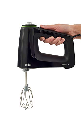 Braun Electric Hand Mixer, 9-Speed, 350W, Lightweight with Soft Anti-Slip Handle, Accessories to Beat & Whisk (Multi-Whisk), Dough Hooks to Knead & 2-Cup Chopper + Storage Bag, MultiMix 5, HM5130