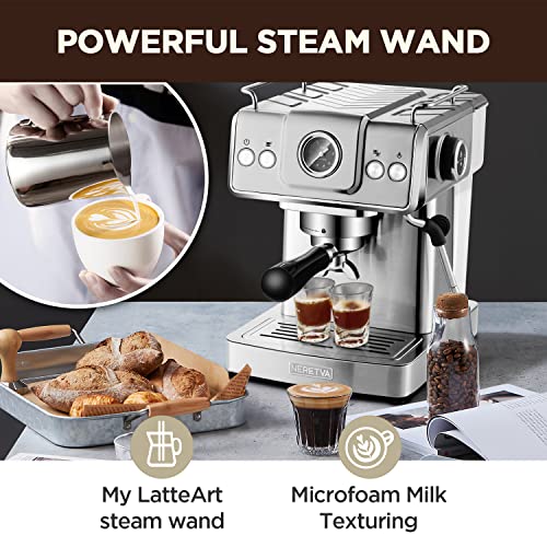 Neretva 20 Bar Espresso Machine, Expresso Coffee Machine With Milk Foaming Steam Wand, Espresso Latter and Cappuccino Maker, 1.8L Water Tank, For Home Barista
