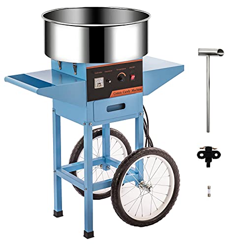 Commercial Cotton Candy Machine w/Cart Electric Cotton Candy Floss Maker - 110V for the Perfect Party Favor for Birthdays, School function, or Social Events.(Blue) (With wheels, BLUE)