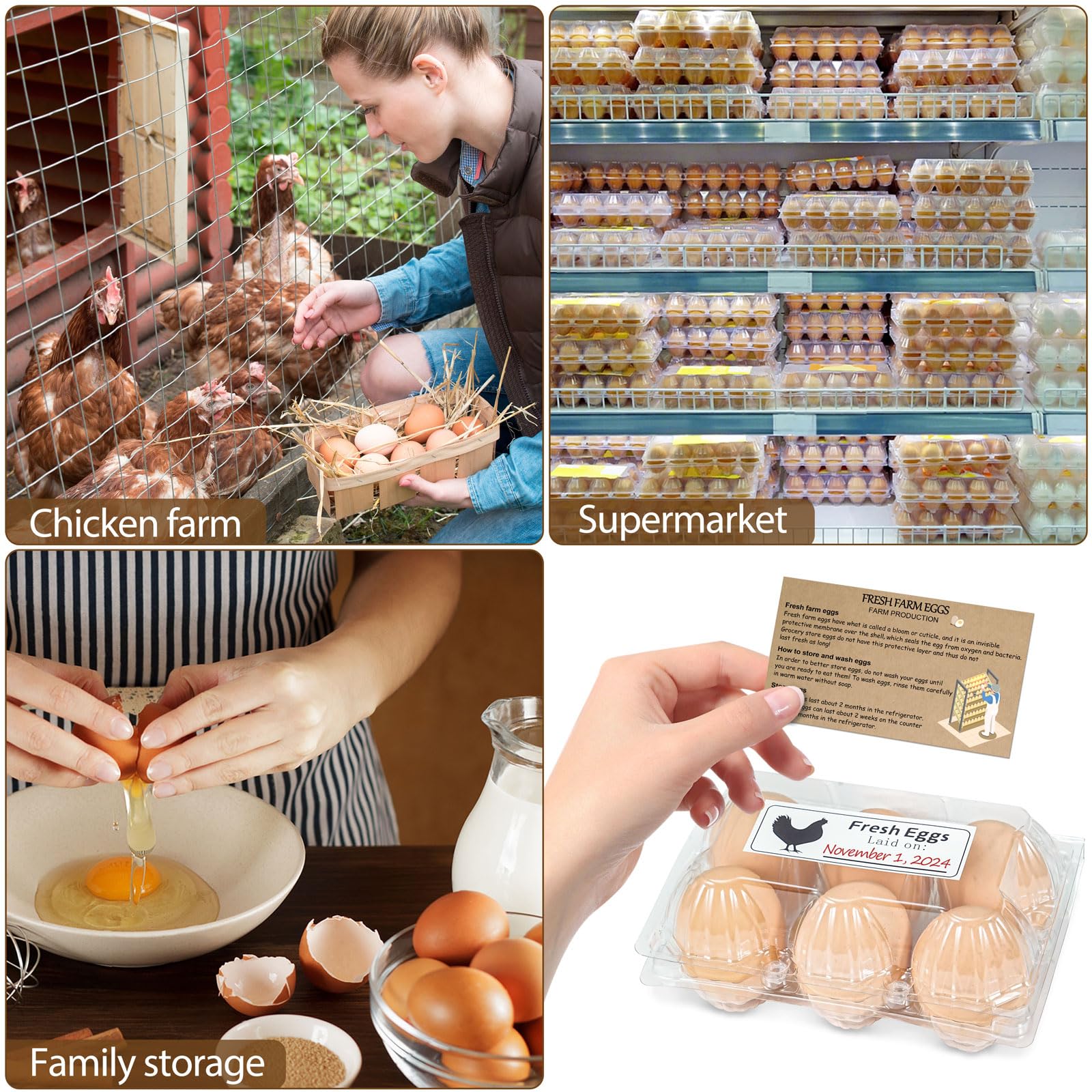 baflovga Egg Cartons Cheap Bulk 100 Pack, Eggs 6 Count, Plastic Egg Cartons Reusable with Egg Handling Instructions and Stickers, Half Dozen Eggs for Family, Chicken Farm, Market Display, 2x3Grids
