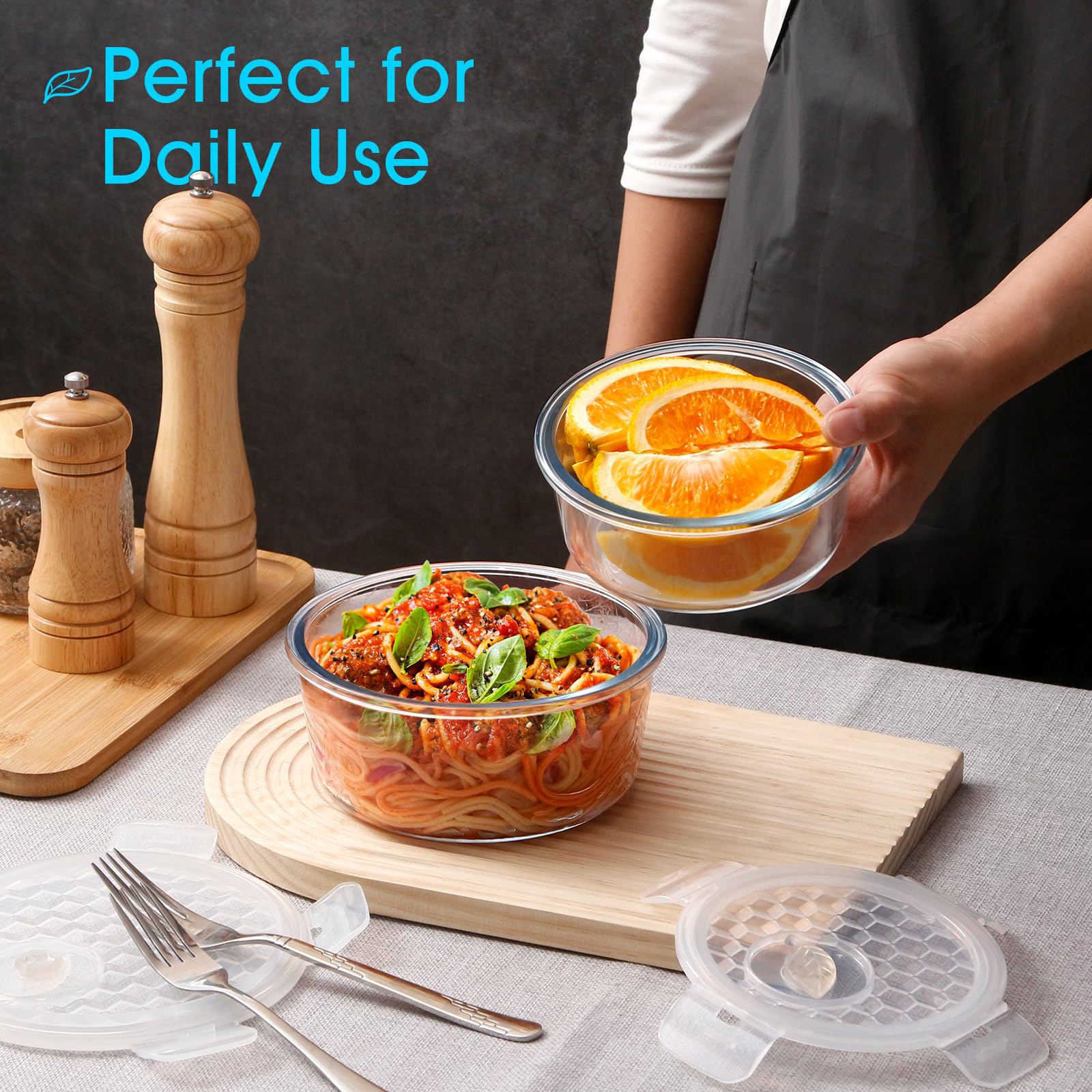 NUTRIUPS 0.9L/30 Oz Glass Food Storage Container, Small Food Storage Container with Leakproof Airtight Lids, Meal Prep Containters -Microwave Safe & Oven Safe (NOT THE LIDS)-Round