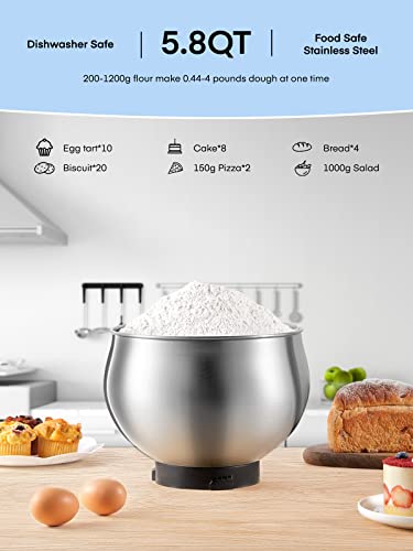 Stand Mixer FOHERE, 6-Speed Stainless Steel Mixer with Dough Hook, Mixing Beater, Wire Whip, Dishwasher-safe, Tilt-Head Kitchen Dough Mixers for Cake, 5.8 QT Electric Home Cooking Kitchen Mixer