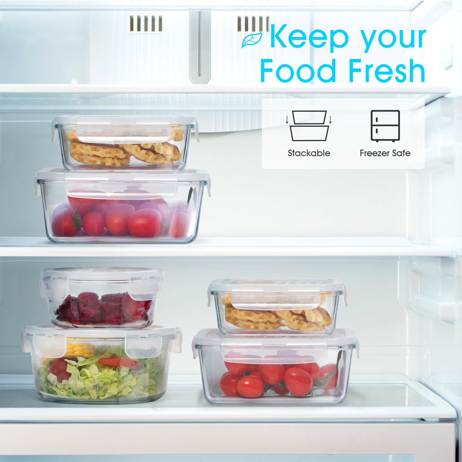 NUTRIUPS 0.9L/30 Oz Glass Food Storage Container, Small Food Storage Container with Leakproof Airtight Lids, Meal Prep Containters -Microwave Safe & Oven Safe (NOT THE LIDS)-Round