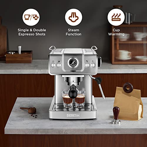Neretva 20 Bar Espresso Machine, Expresso Coffee Machine With Milk Foaming Steam Wand, Espresso Latter and Cappuccino Maker, 1.8L Water Tank, For Home Barista