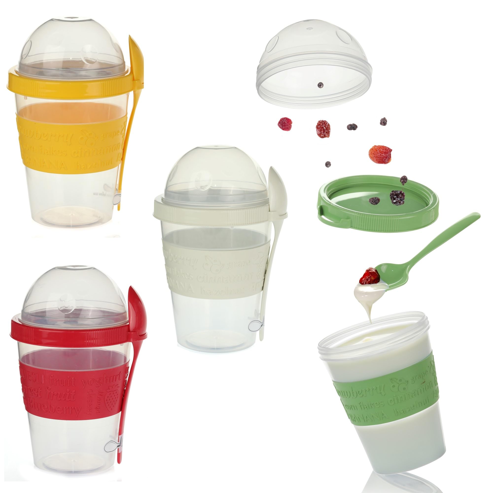 Areste Reusable Yogurt Parfait Cups with Lids and Spoons, BPA-Free Take and Go Containers for Cereal, Oatmeal, or Snacks, Colorful Set of 4, Large 20 oz ā Perfect for Breakfast and Meal Prep