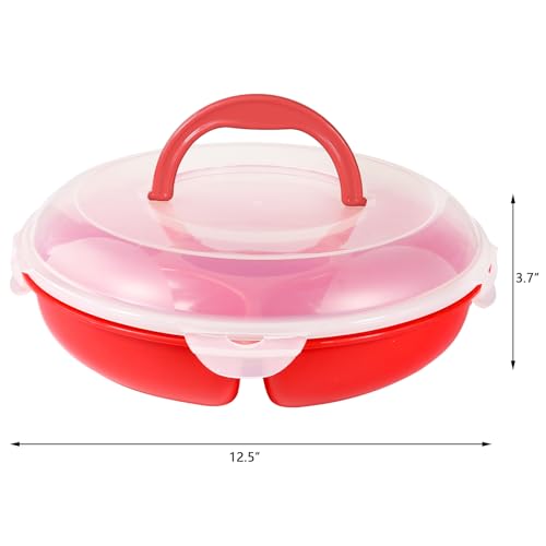 FEOOWV 78oz Food Storage Container With Dividers-Halloween Candy Tray with Lid and Handle 6 Compartments for Party Platter,Vegetable Relish Fruit Tray,Snackle box (Red)