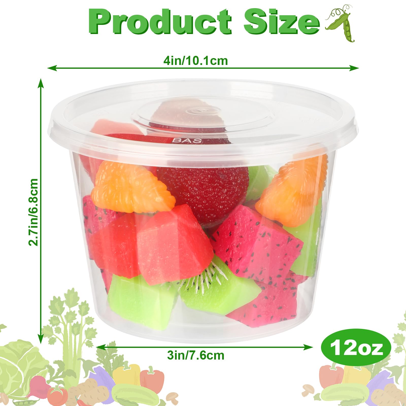 Augshy Deli Food Containers with Lids 12 oz, 40 Sets Food Storage Plastic Containers With Lids Reusable Plastic Containers Free for Soup, Salad, Dessert, Fruit, Meal Prep Leakproof and Microwave Safe