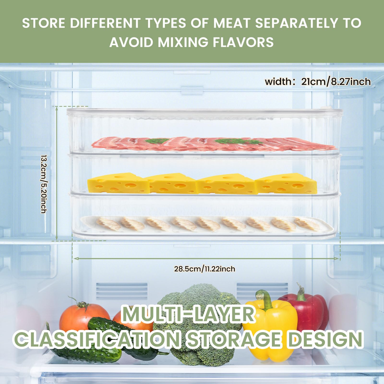 WOTPCRD Deli Meat Container for Fridge, 3/4 Layer Lunch Meat Container for Refrigerator Organizing, Bacon Storage Container, Food Grade Removable Bacon Keeper Fridge Meat Container for Home (3 Layer)